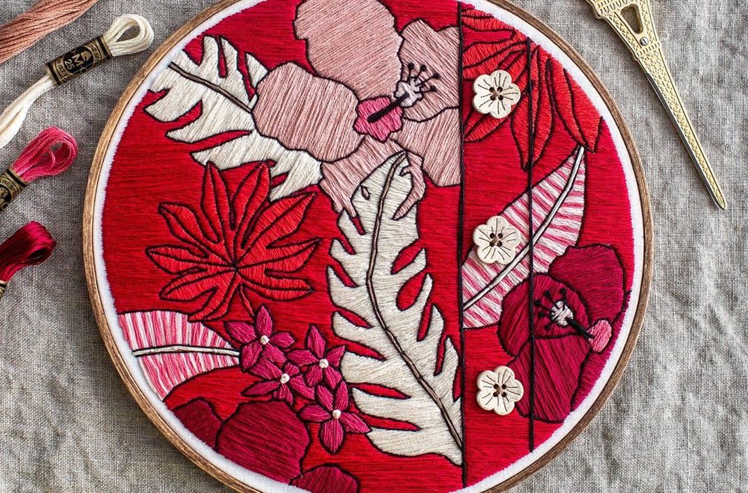 Embroidery Artist is Crafting Colorful Hawaiian Shirt Hoops