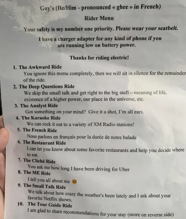 Uber Driver’s Unique "Rider Menu" Amazes the Internet - TettyBetty